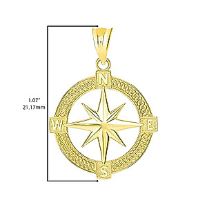 14K Yellow Gold Nautical Compass Charm Pendant - Choice of Metal