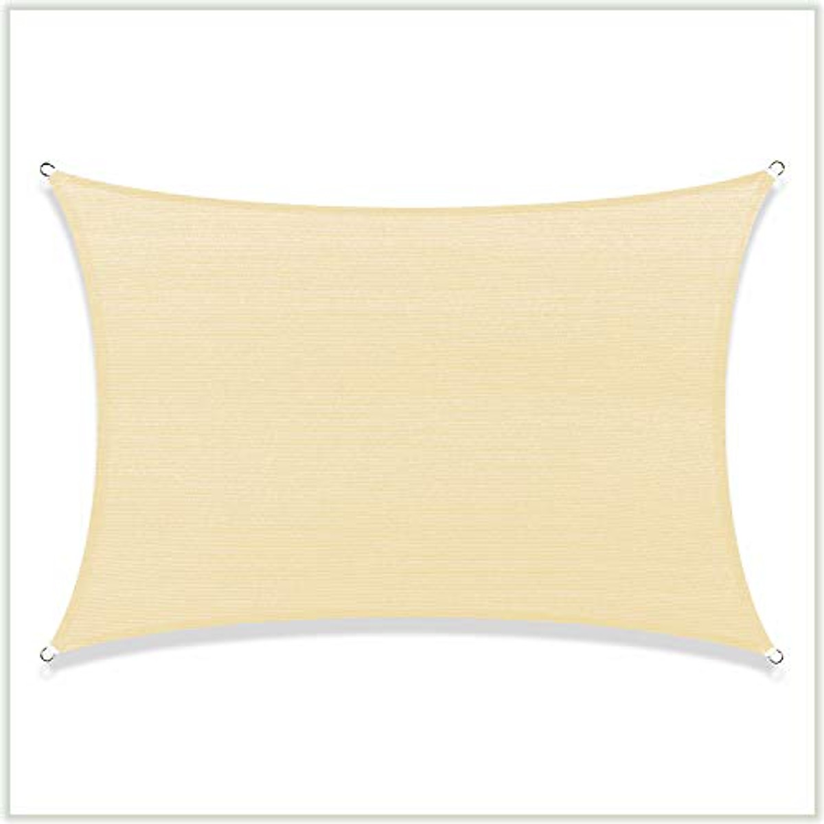 ColourTree 12' x 18' Beige Rectangle Sun Shade Sail Canopy Awning Fabric Cloth Screen - UV Block UV Resistant Heavy Duty Commercial Grade - Outdoor Patio Carport - (We Make Custom Size)