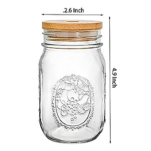 Nicunom 4 Pack Mason Jar Cups with Bamboo Lids, 16OZ Wide Mouth Smoothie Cups Mason Jar Drinking Glass Cups with Straw, Travel Tumbler for Bubble Tea, Smoothie, Juice, Iced Coffee