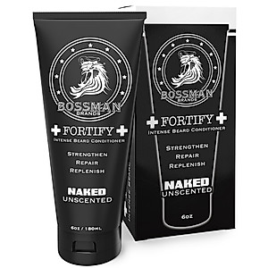 Bossman Fortify Intense Beard Conditioner - Shower Beard Wash, Moisturizer and Beard Softener for Men - Beard Growth Products - Made in USA (Naked Scent)