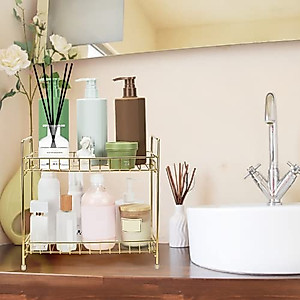YICOCHI 2-Tier Bathroom Counter Organizer,Kitchen Spice Rack Corner Storage Organizing Caddy Stand for Bathroom Vanity Countertops,Gold