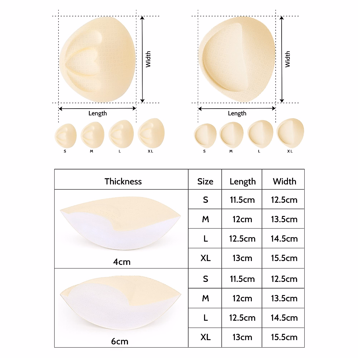 FOOT OF THE TREE Super Thick Bra Pads Inserts 3 Pairs Removable Breast Enhancers Push Up Bra Cups Paddings,BK6CM-L
