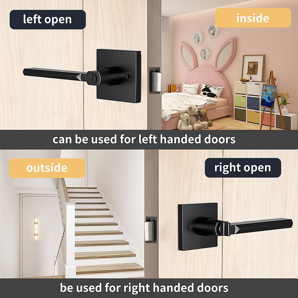 Alpacasso 7PCS Interior Door Lever Handle Lock Set from Inside Privacy Passage Bedroom Locker Door Heavy Duty Hardware Gate Hinges Spring Baseboard Stopper Knob Deadbolt Keyless for Kids Child Safety