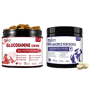 Glucosamine for Dogs, Joint Supplement for Dogs with Chondroitin, MSM, Omega-3, Probiotics for Dogs, 6 Billion CFUs, Freeze Dried Dog Probiotics with Prebiotics and Digestive Enzymes