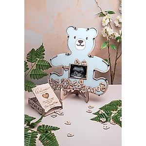 Baby Shower Guest Book Alternatives - We Can Bearly Wait Baby Shower Decorations For Boy- Teddy Bear Baby Shower Decorations - Centerpiece - Woodland Baby Shower Ultrasound Photo Frame (Blue)