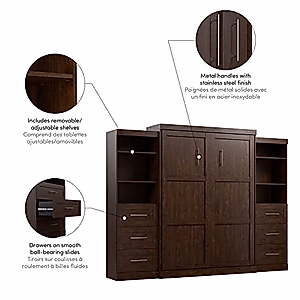Bestar Pur Queen Murphy Bed and 2 Storage Units with Drawers, 115-inch Space-Saving Wall Bed