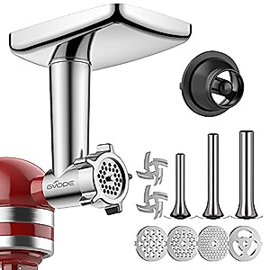 Metal Food Grinder Attachment for KitchenAid Stand Mixers, Kitchen aid Meat Grinder Included 3 Sausage Stuffer Tubes, 4 Grinding Plates, 2 Grinding Blades, Kubbe Meat Processor Accessories