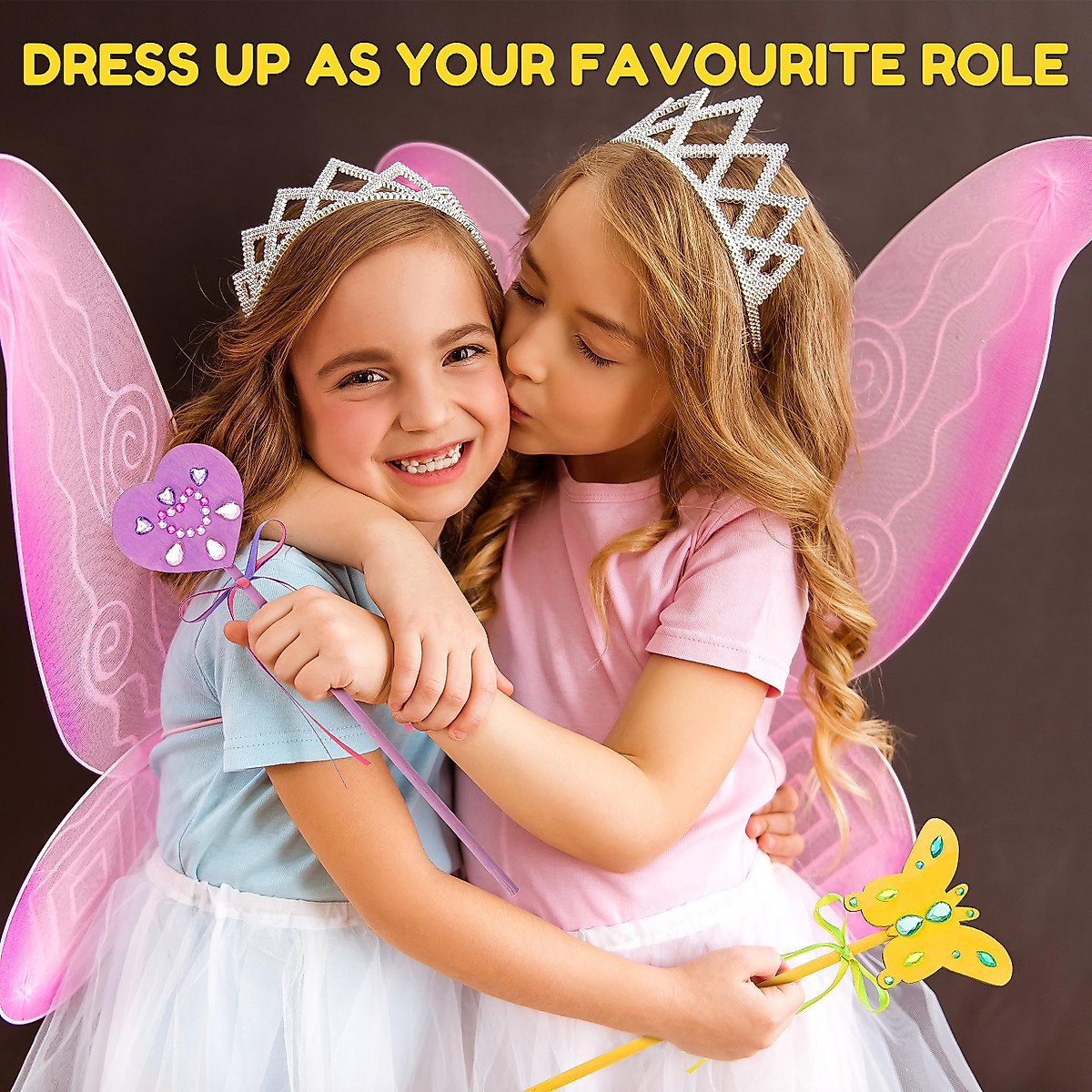 Pllieay Princess Fairy Wand Kit Includes 21 Unfinished Wooden Princess Wands Gem Stickers Ribbons and Paint, DIY Princess Wand Crafts for Princess Party Favors Fairy Birthday Party