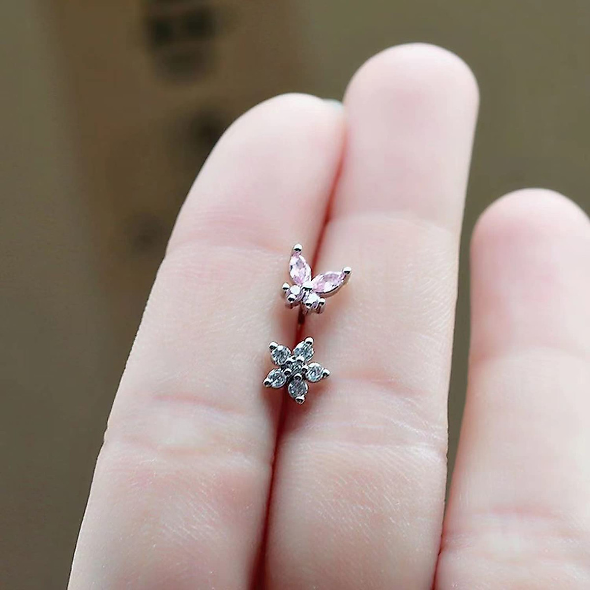 CHARMONLINE CZ Butterfly Flower L Bend Stud Nose Ring 20G L Shaped Nose Studs Nose Hoop Rings Nose Body Piercing for Women Men