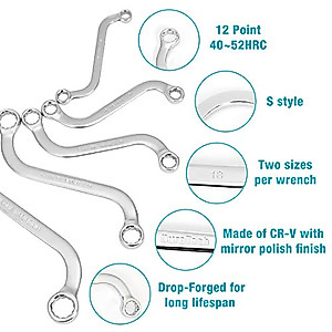DURATECH S-Style Box Wrench Set, Metric, 5-Piece, 10mm to 19mm, 12 Point, CR-V Steel, with EVA Foam Tool Organizer