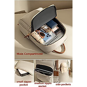 Mn&Sue Nylon Backpack Purse for Women Lightweight Travel Bag Fashion Design Ladies Shoulder Purse Casual Daypack School Work Bag (#A Beige)