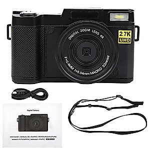 GOWENIC Digital Camera 2.7K 48MP High Definition Compact Camera, 3 inch LCD Screen 180 Degree Rotation Pocket Camera, USB Rechargeable Small Digital Camera, Black