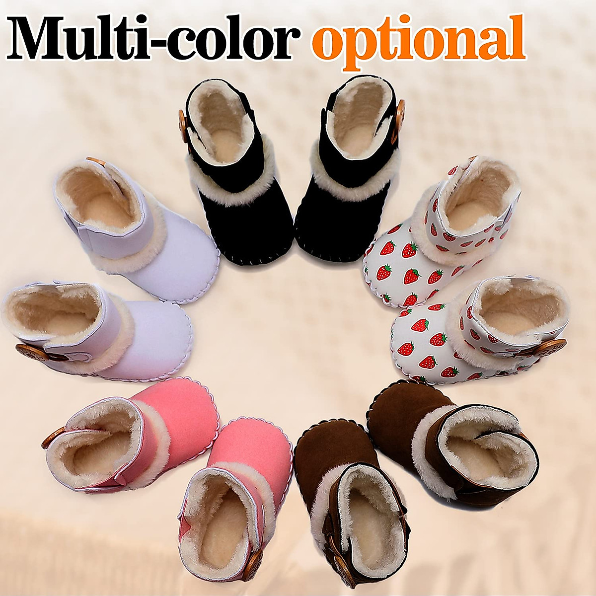 Baby Snow Boots with Fleece Fur Inner, Baby Girl Booties with Button Anti Slip Rubber Hard Sole, Toddler Girl Boots Warm Winter Shoes for Boy Girl 0-24 months, First Walker Newborn Crib Infant Baby Shoes.