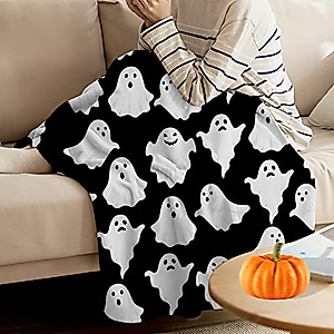 Halloween Throw Blankets Funny Ghost Cute Halloween Spooky Black and White Throw Blanket Lightweight Cozy Flannel Blanket for Bedroom Living Rooms Couch Sofa Bed Home Decorations 40x50 Inch