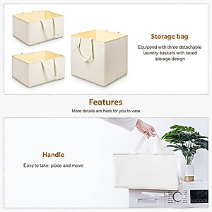 Homde Laundry Basket 3 Tier Bamboo Storage Shelf with Wheels Removable Storage Basket with Handle Freestanding Clothes Hamper Organizer for Bathroom Living Room Bedroom