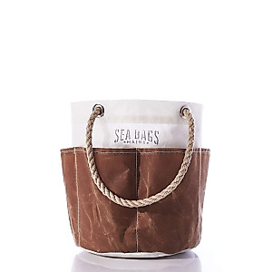 Sea Bags Recycled Sail Cloth All Purpose Tan Tool Bucket Bag Tool Organizer Bag Exterior Pockets Rope Handles