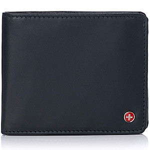 Alpine Swiss RFID Luka Men's Flip ID Wallet Deluxe Capacity ID Bifold With Divided Bill Section Camden Collection Smooth Finish Black Comes in a Gift Box