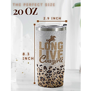 Onebttl Country Girl Gifts, Insulated Stainless Steel Wine Tumbler with Lid and Straw, Western gifts for Women, Farm Girl Gifts, Glitter Silver, 20 oz