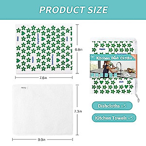 Mektler 10 Pcs Kitchen Dishcloths Set, Bamboo Fiber Dish Towels and Wood Pulp Cotton Swedish Dish Cloths, Ultra Soft Absorbent Quick Drying Kitchen Towels for Washing Dishes and Cleaning Counters