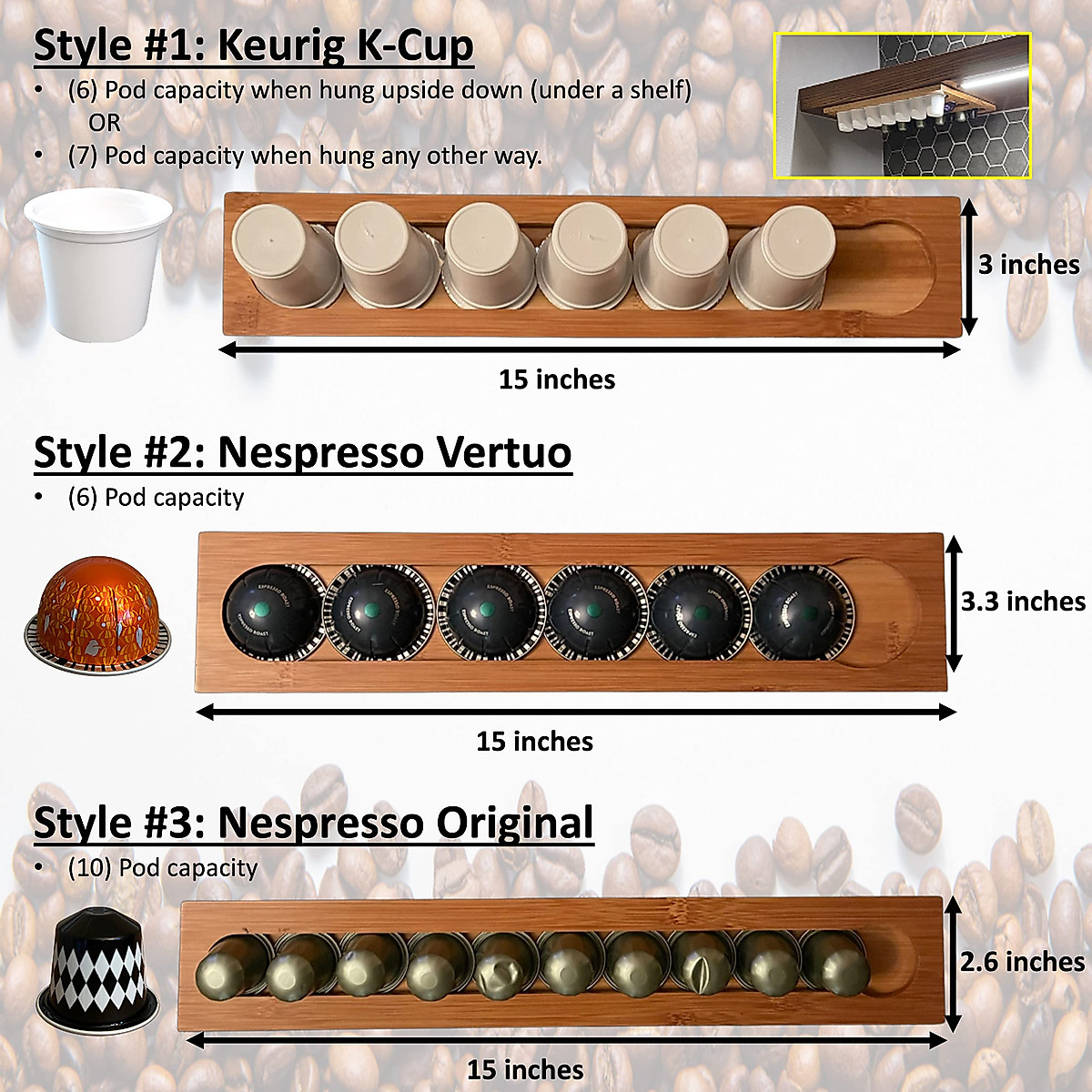 Kaizen Kreations Coffee Station Coffee Bar Accessories Compatible as K Cup Holder, Nespresso Pods Holder (Vertuo & Original), Keurig Pod Holder, Kcup Coffee Pods Holder (Nespresso Vertuo - (2-Pack))