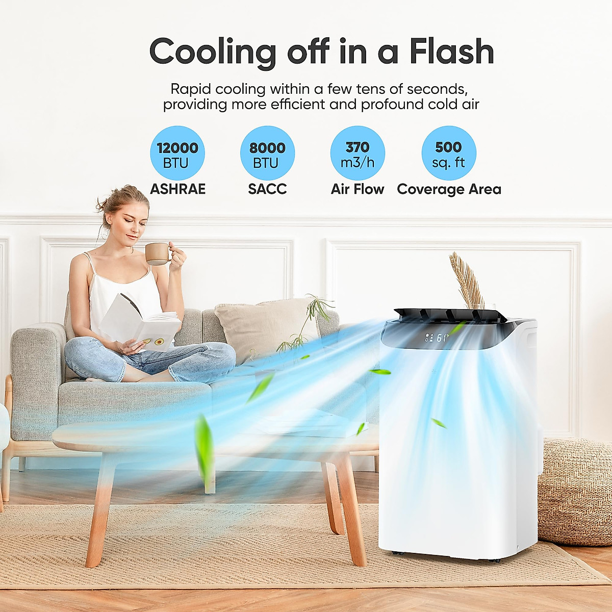 KAMLAM 12000 BTU Portable Air Conditioners for Room up to 500 sq.ft, 3-IN-1 Quiet Cooling Portable AC Unit with Fan & Dehumidifier Function, 24H Timer Sleep Mode, Remote Control & Windows Kit Included