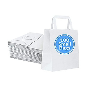 Reli. 100 Pack | 7"x3.15"x8" | Small White Paper Bags w/Handles | Kraft Paper Gift Bags/Shopping Bags | White Paper Bags for Retail, Merchandise, To Go, Parties, Small Items (White)