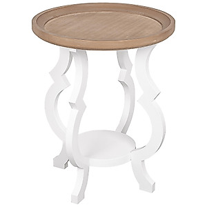 COVLON Farmhouse End Table, Wooden Round Side Table, 2 Tiers Accent Table for Family, Living Room or Small Spaces, Concave Legs, White and Brown