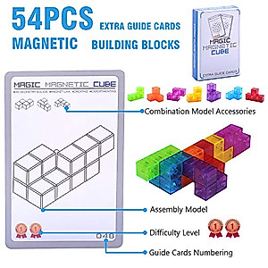WorWoder Kids Magnetic Building Blocks Magic Magnetic 3D Puzzle Cubes, Set of 7 Multi Shapes Magnetic Blocks with 54 Guide Cards, Intelligence Developing and Stress Relief Fidget Toys for Kids Adults