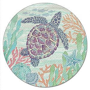 CounterArt Salt & Sea Turtle 4mm Heat Tolerant Tempered Glass Lazy Susan Turntable 13" Diameter Cake Plate Condiment Caddy Pizza Server