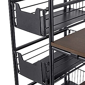 Home Multifunctional Storage Shelf with Lockable Wheels, 4 Tier Shelf+4 Tier Pull-out Storage Unit Materials Storage Rack Anti-collision Kitchen Organizer Rack for Bread, Kitchenware, Microwave