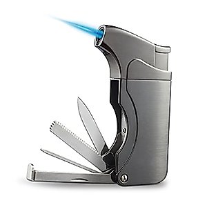 Urgrette 4 in 1 Pipe Lighter Butane Torch Lighter Refillable Jet Flame Lighter with 4 Pipe Cleaner Tools Multifunctional Gas Lighter for Camping Grill Fireplace Candle (Gas Not Included)