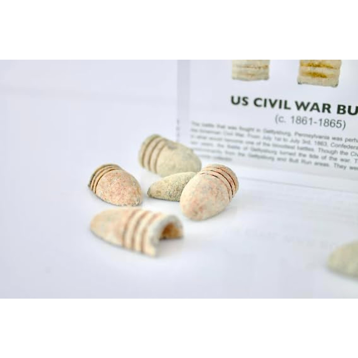 Civil War Minié Ball Bullets Display - Authentic Lead Bullets Preserved in Lucite, Handmade in USA, 4x3x1 inches, for Display or Education Purposes