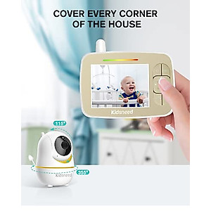 Kidsneed Baby Monitor, 3.5" Screen Video Baby Monitor with Camera and Audio, Remote Pan-Tilt-Zoom, Night Vision, VOX Mode, Temperature Monitoring, Lullabies, 2-Way Talk, 960ft Range
