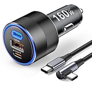 160W USB C Car Charger Fast Charging Cigarette Lighter PD3.0 100W PPS 45W QC5 30W Type C Car Charger for MacBook Pro Air Laptop iPad iPhone 14 13 12 Pro Samsung S23 S22 (with 100W USB C Cable)