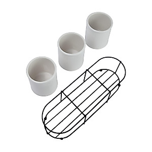 Creative Co-Op Farmhouse Ceramic Crocks in Metal Holder, White and Black