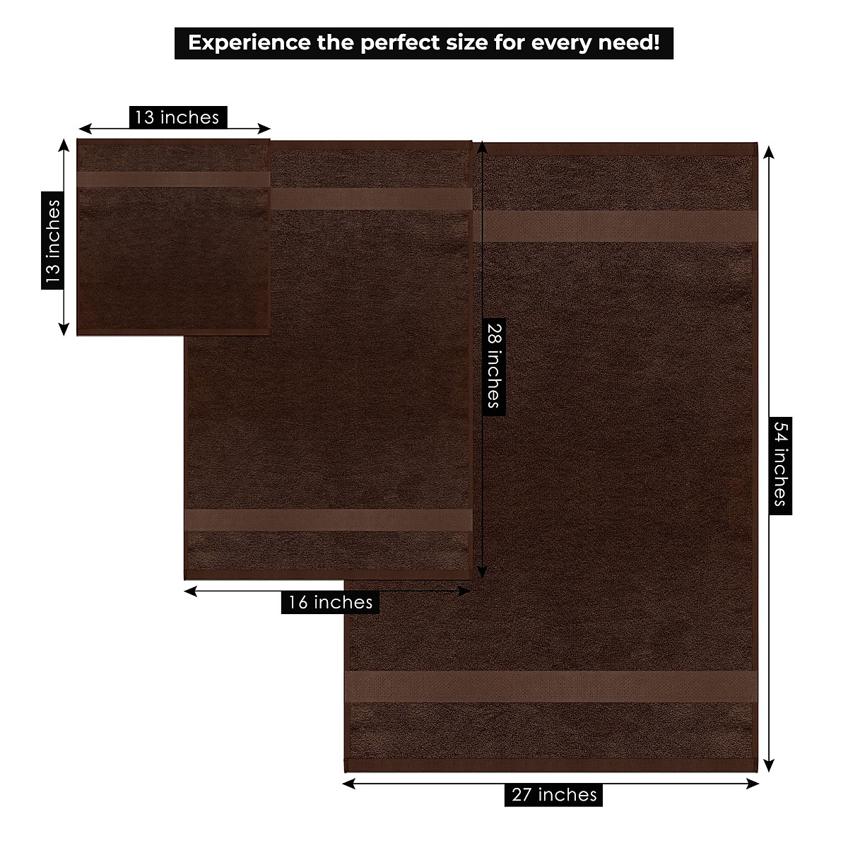 Ocean Towel Set for Bathroom 100% Luxury Cotton Bath Towels Set of 8 (2 Bath Towel and 2 Hand Towel Set & 4 Wash Cloth) Chocolate Brown Soft Towels Bathroom Set 600 GSM Double Stitched for Durability