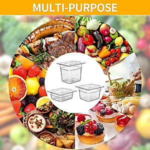 6 Pack 1/6 Size Clear Food Pans with Lids 2.5'' 4'' 6'' Deep Food Storage Containers Plastic Pan Lid with Handle Polycarbonate Universal Restaurant Commercial Hotel Pans for Food Fruits Vegetables