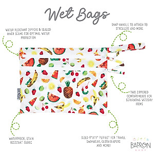BapronBaby Eric Carle Tropical Fruit Bundle - Bapron (Sz Baby/Toddler 6m-3T) + Wet Bag 11" x 9" Bundle - Soft Waterproof Stain Resistant Bib - Machine Washable