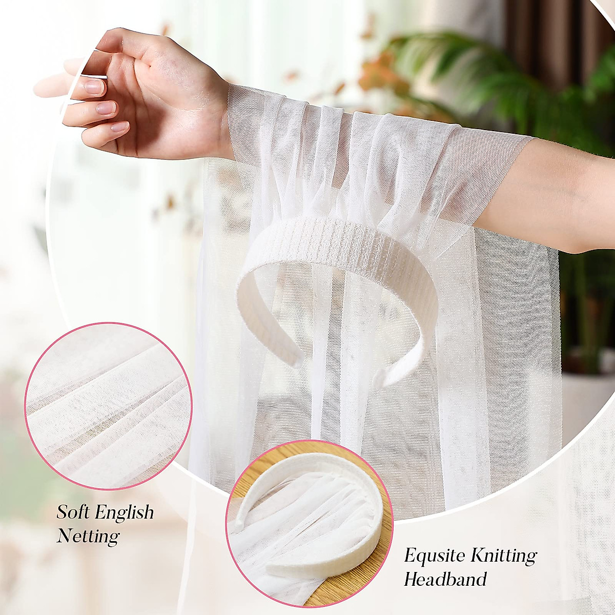 Geosar Bachelorette Party Headband Veils, White, for Bride Bridesmaid Favors, Head Covering