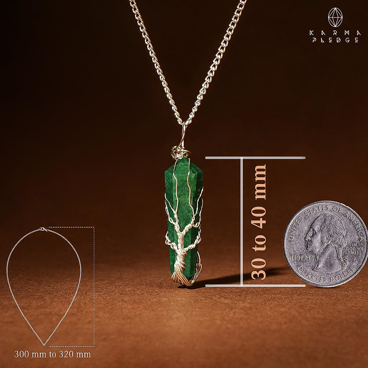 KARMAPLEDGE Handcrafted Crystal Pendant & Necklace; Spiritual Healing Crystal Necklace Pendant; Crystal Jewellery Protection Necklace (Rose Quartz, Amethyst, & Green Aventurine Double Point)