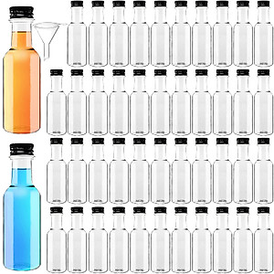 Mini Liquor Bottles,50 Pack Empty Spirit Bottles with Black Screw Cap,1.7oz Reusable Plastic Alcohol Shot Bottles with 10 Funnels for Baby Shower,Party,Weddings