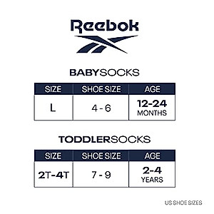 Reebok Girl's 6 Pack, 12 Pack Comfort Cushion Quarter Cut Socks (Infant/Toddler), Size 2-4T, Black/White (6 Pack)