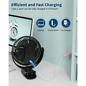 JOJOZOO 10000mAh Rechargeable Portable Fan, 8 inch Battery Operated Fan, Clip on Fan with 4 speed & 30 Hours Work Time, USB Car Fan, Sturdy Clamp for home Golf Cart Stroller Camping Outdoor Travel