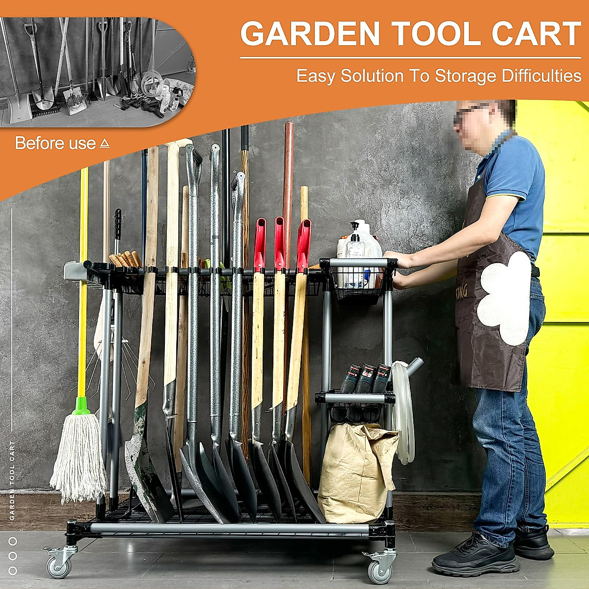 QTJH Mobile Garden Tool Storage Rack with Brakes – The Ultimate Organizer for Your Gardening Tools