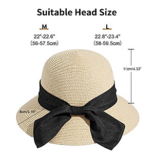 Lanzom Summer Sun Hats for Women Lady Wide Brim Straw Hat Beach Hat UPF Foldable Packable Cap for Travel Outdoor(Medium,Style F-beige)