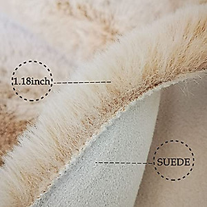 Ghouse Ultra Soft Faux Rabbit Fur Rug 2x3, Machine Washable Area Rugs for Bedroom Fluffy Rugs for Living Room, no-Shedding Carpet Sheepskin Rug Beige