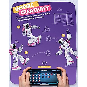 Ruko 1088 Smart Robot Toys for Kids, Large STEM Programmable Interactive RC Robot with Voice Control, App Control, Gifts for Boys & Girls Age 4 5 6 7 8 9, Pink