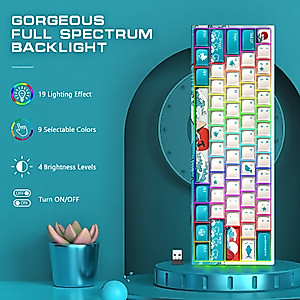 60 Percent Keyboard, XVX M61 Pro 3-Modes Wireless Mechanical Keyboard, Hot-Swappable Custom Gaming Keyboard, RGB Backlit Keyboard for Windows Mac PC Gamers(Coral Sea Theme, Pre-lubed Linear Switch)