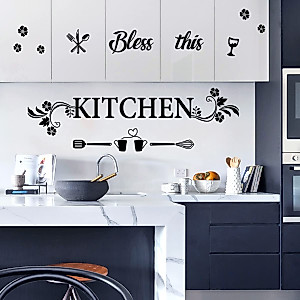 Kitchen Wall Decor Sticker Kitchen Quotes Bless This Kitchen Wall Decals Flower Art Removable DIY Vinyl Wall Stickers for Kitchen Dining Baking Room Bar Restaurant Home Decor.