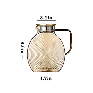 77oz Large Glass Water Pitcher with Gold Lid for Fridge Wide Handle Coffee Carafe for Party Water Jug Lemonade Iced Tea Jug Juice Sun Tea Jar for Drinks 2.2L